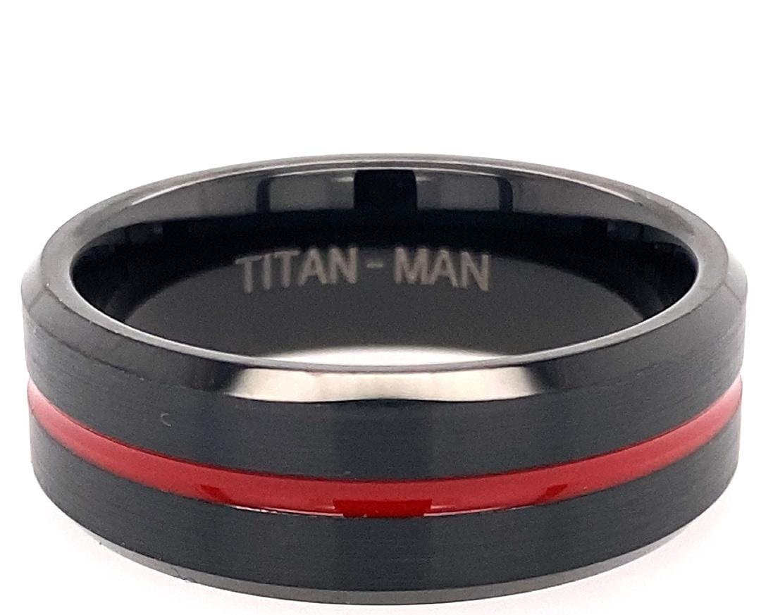 TUNGSTEN RED OIL BRUSHED BEVEL EDGE RING - 8MM » Unique Sterling Silver ...